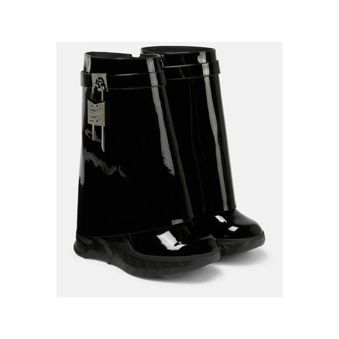 Givenchy Shark Lock Boots In Leather Black Patent – Roziera