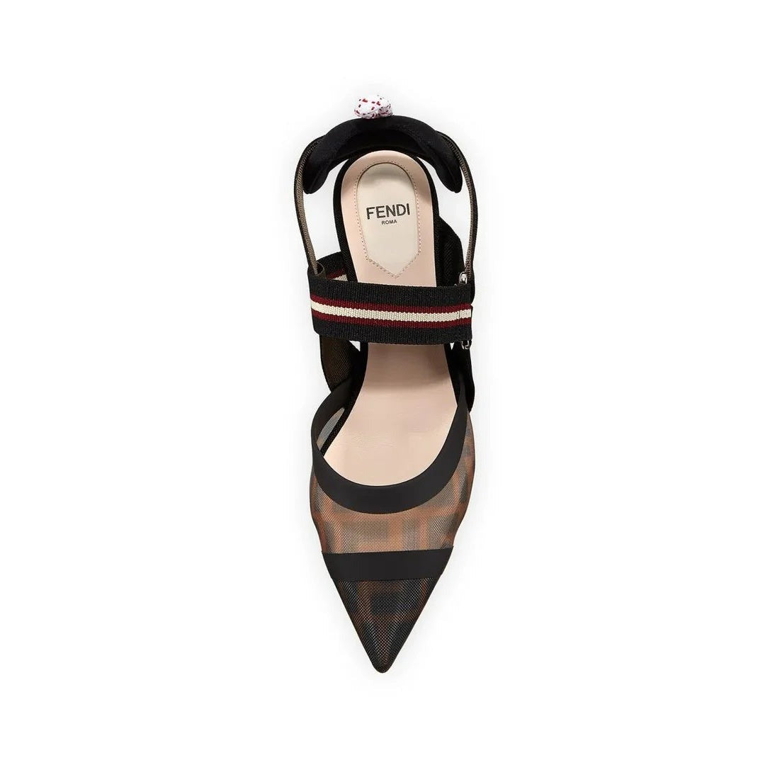 FENDI 85MM COLIBRÌ EMBELLISHED MESH SLINGBACK PUMPS METALLIC BLACK & B ...