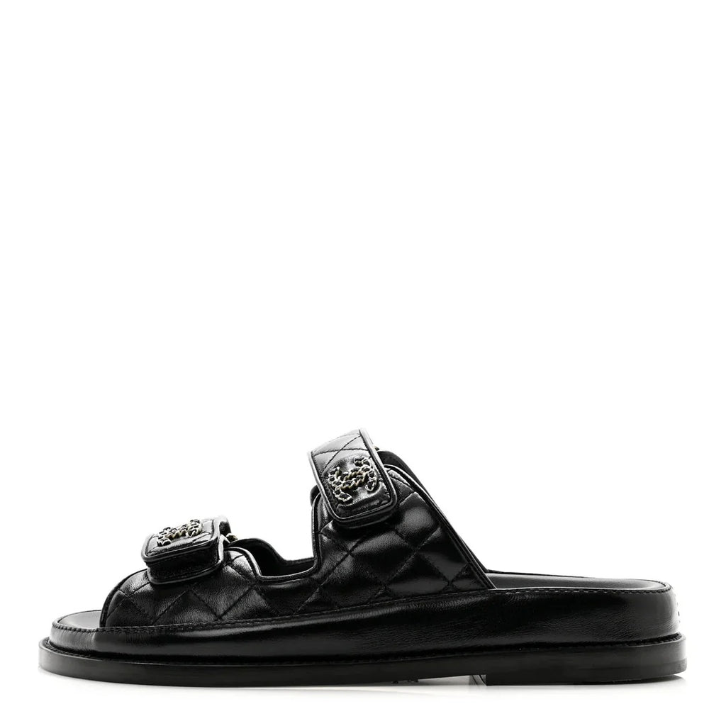 Chanel Lambskin Quilted CC Mule Sandal Black – Roziera