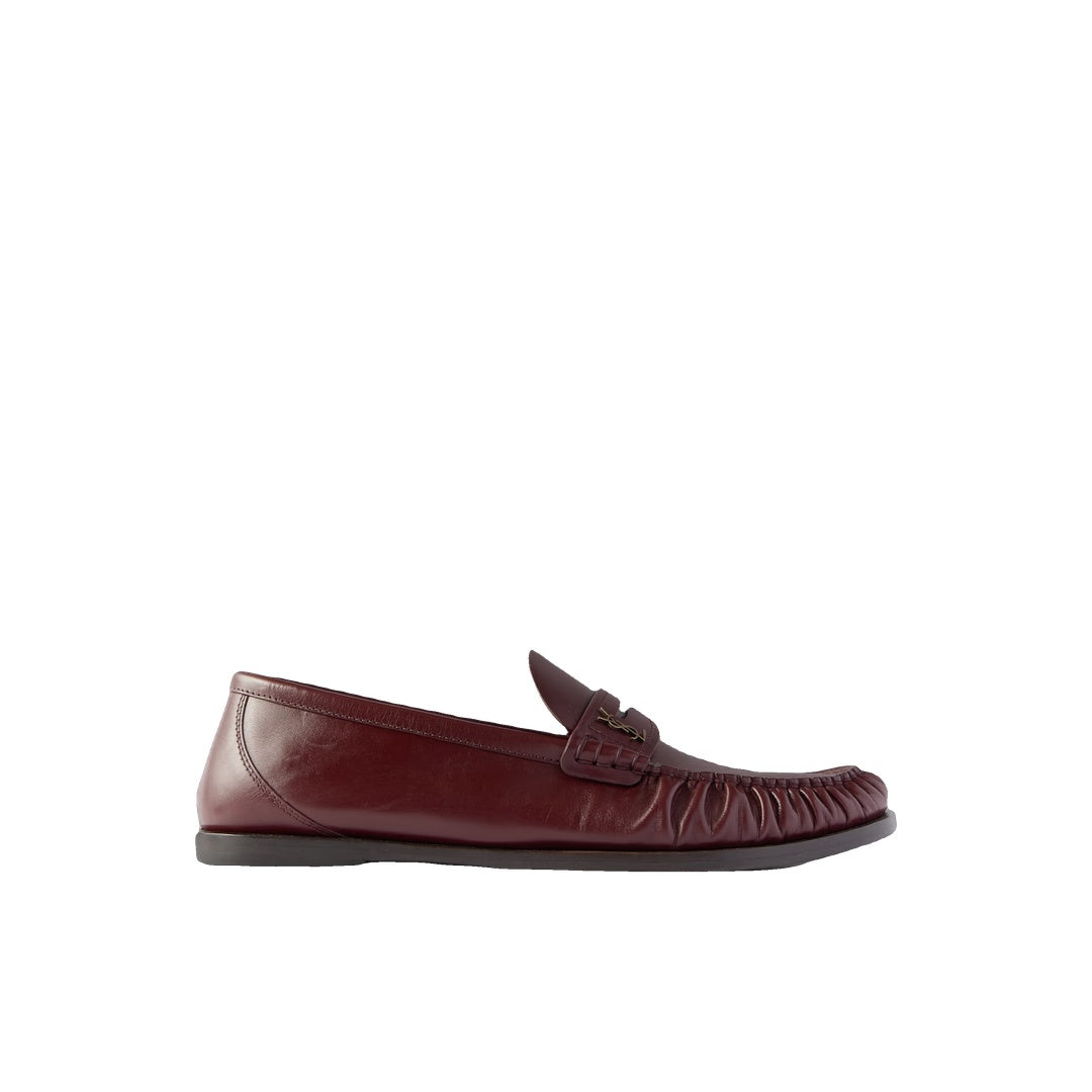 Saint Laurent Pointed-Toe Leather Loafers Burgundy – Roziera